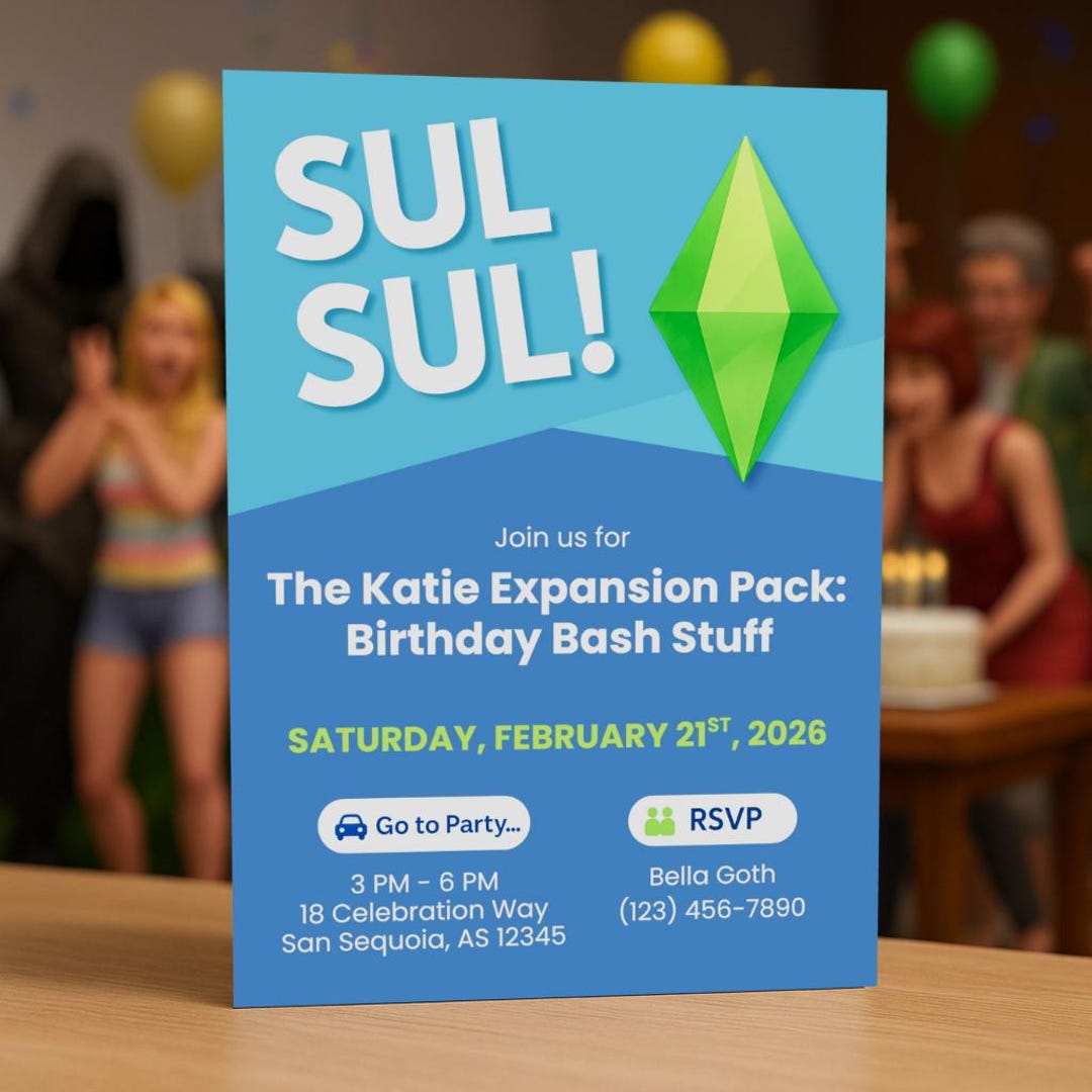 Editable Sims Birthday Invitation, the Sims Theme Party Invite, Video ...