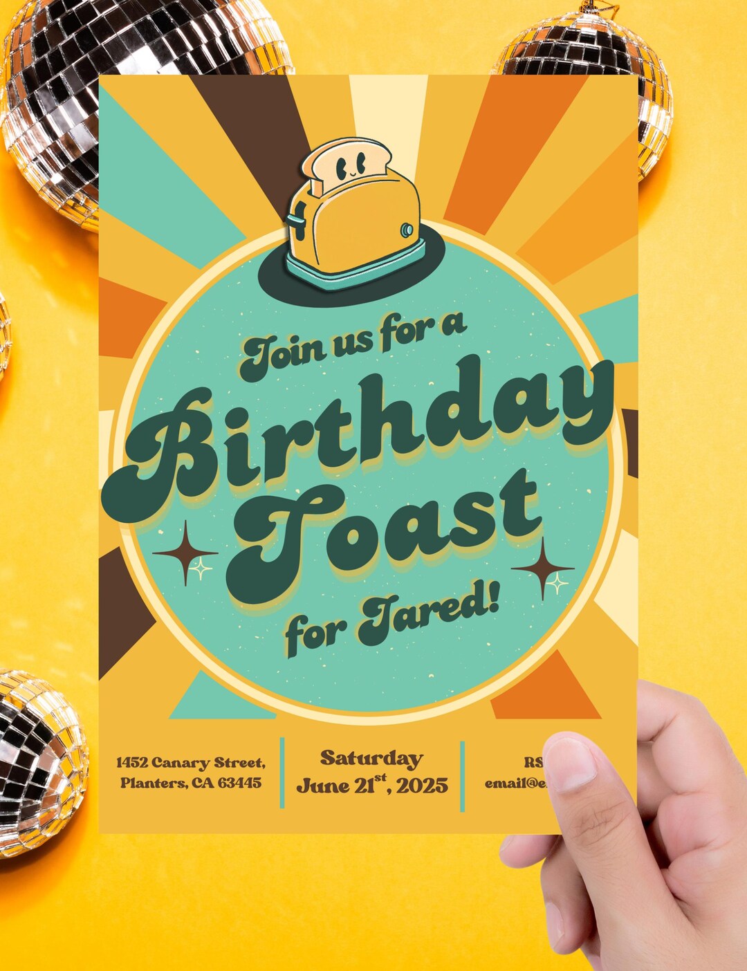Editable Retro Birthday Toast Invitation | Funny Toaster Theme Party ...