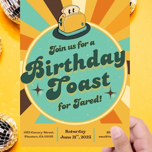 Editable Retro Birthday Toast Invitation | Funny Toaster Theme Party ...