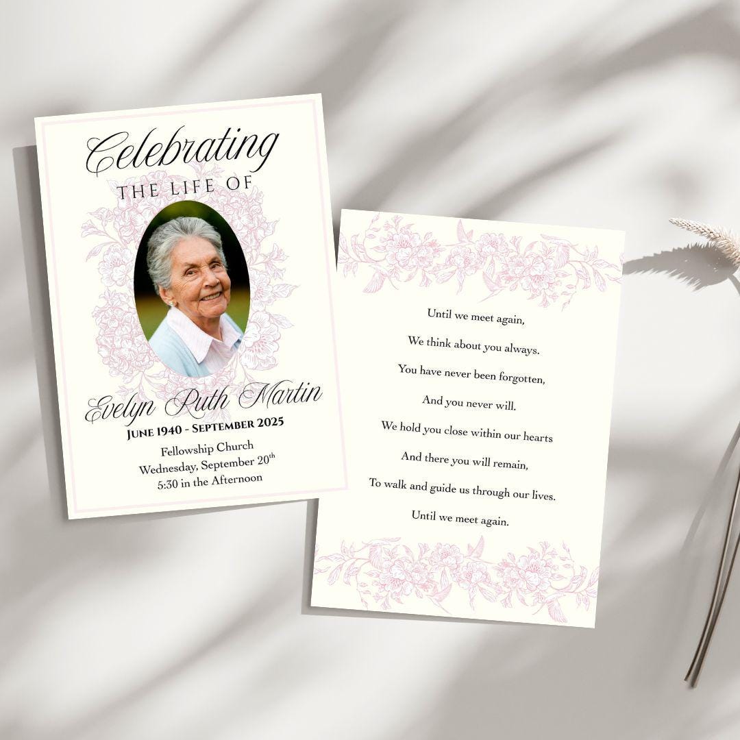 Pink Floral Funeral Announcement Celebration of Life Invitation ...