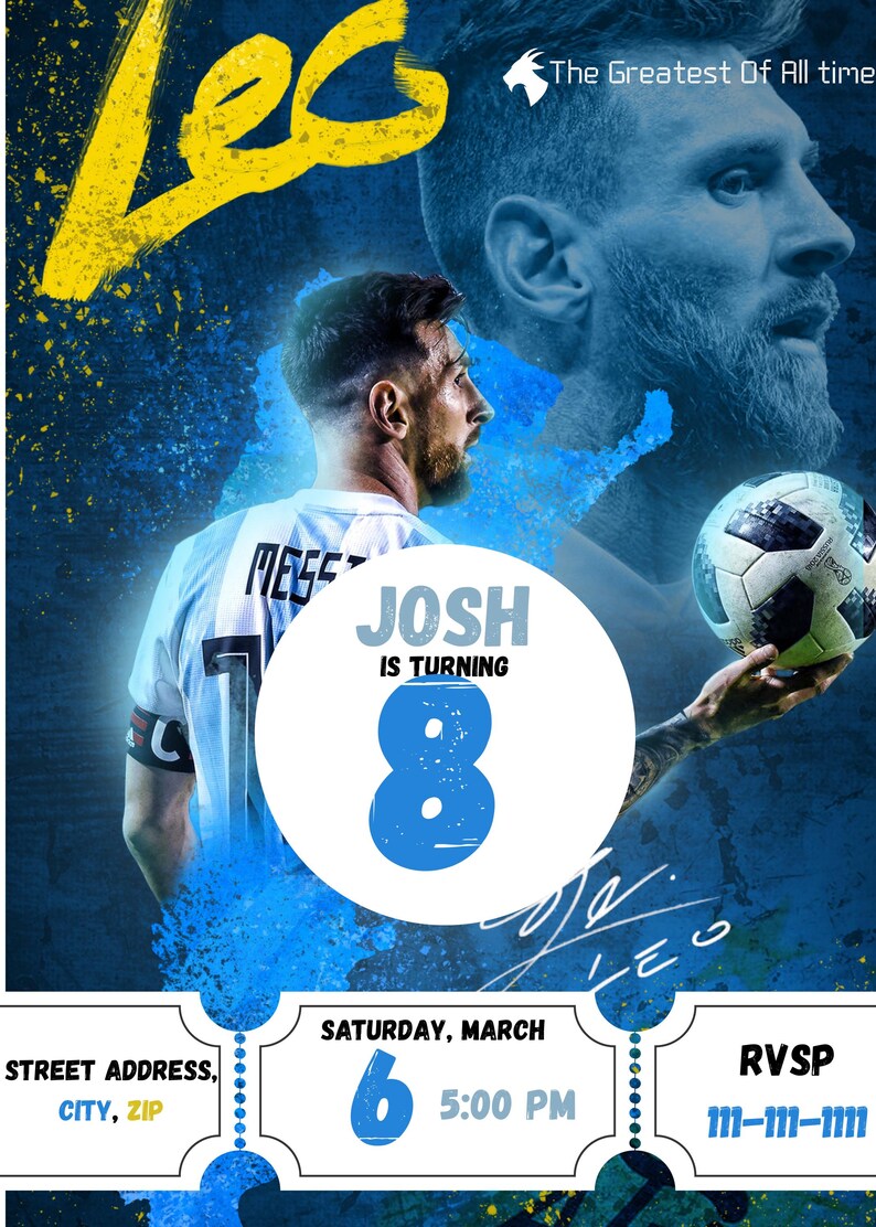 Lionel Messi Birthday Invitation: Soccer Party, Editable Template ...