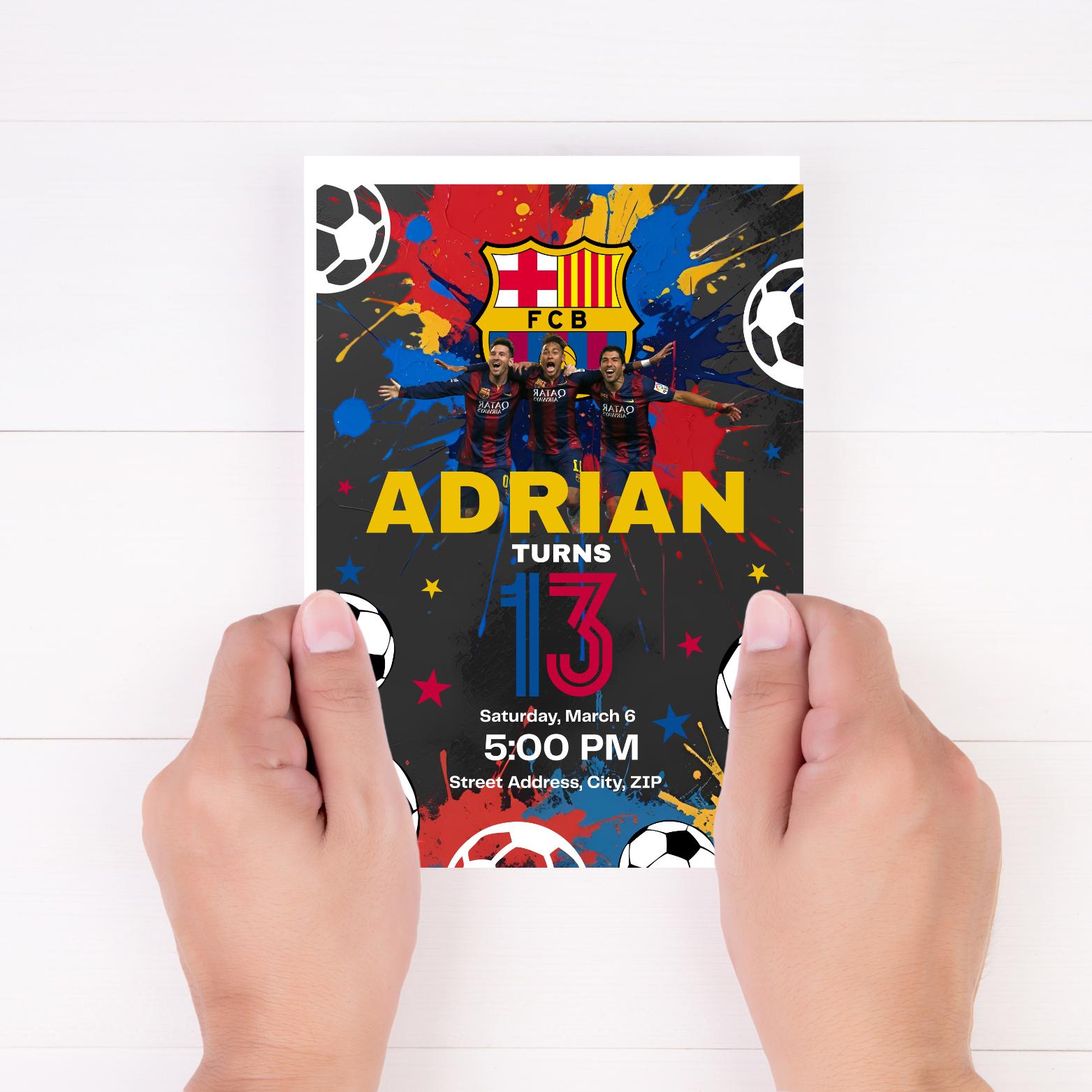 Messi Birthday Invitation: Barcelona Soccer Party, Editable Canva ...