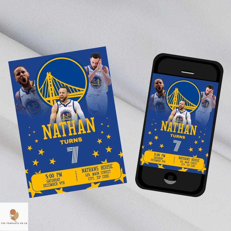 Stephen Curry Birthday Invitation: Golden State Warriors Party (digital ...