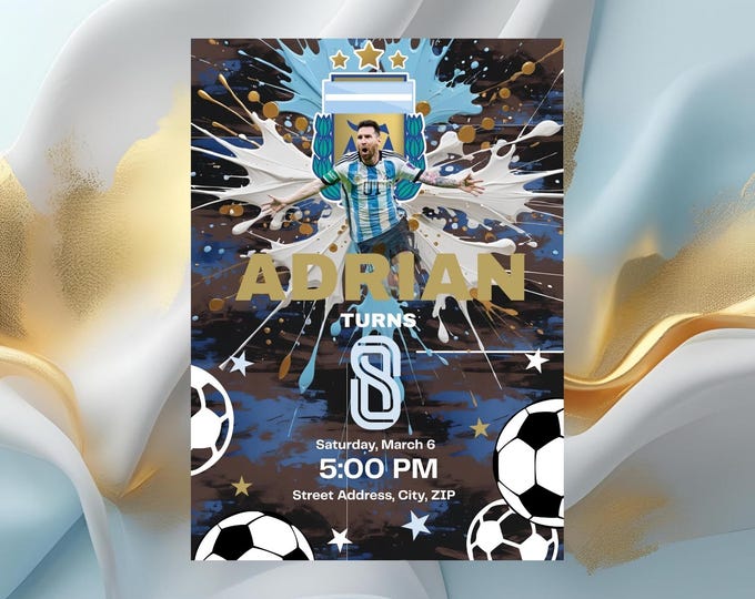 Personalized Soccer Invite, Messi Birthday Invitation, Argentina Soccer ...