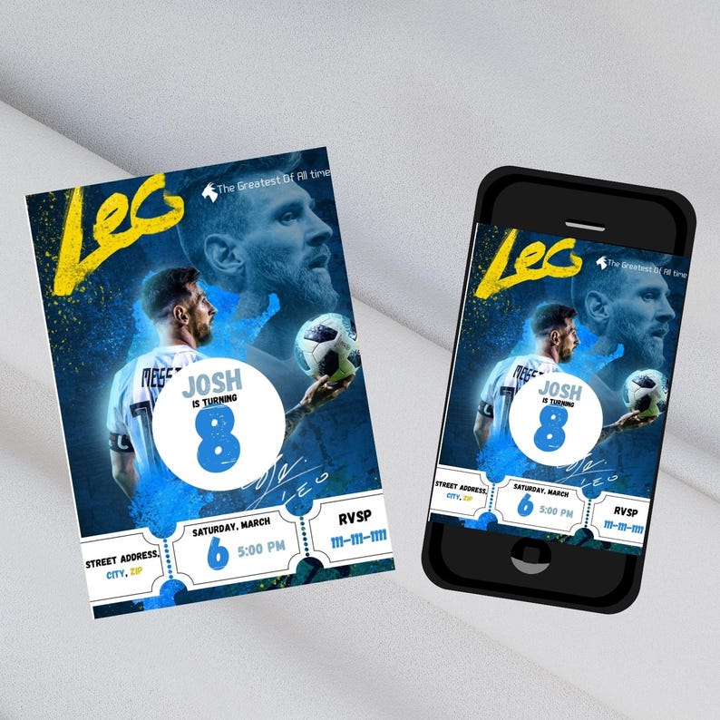Lionel Messi Birthday Invitation: Soccer Party, Editable Template ...