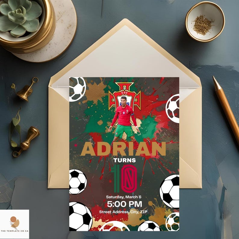 Cristiano Ronaldo Birthday Invitation: Soccer Party, CR7 Theme (digital ...