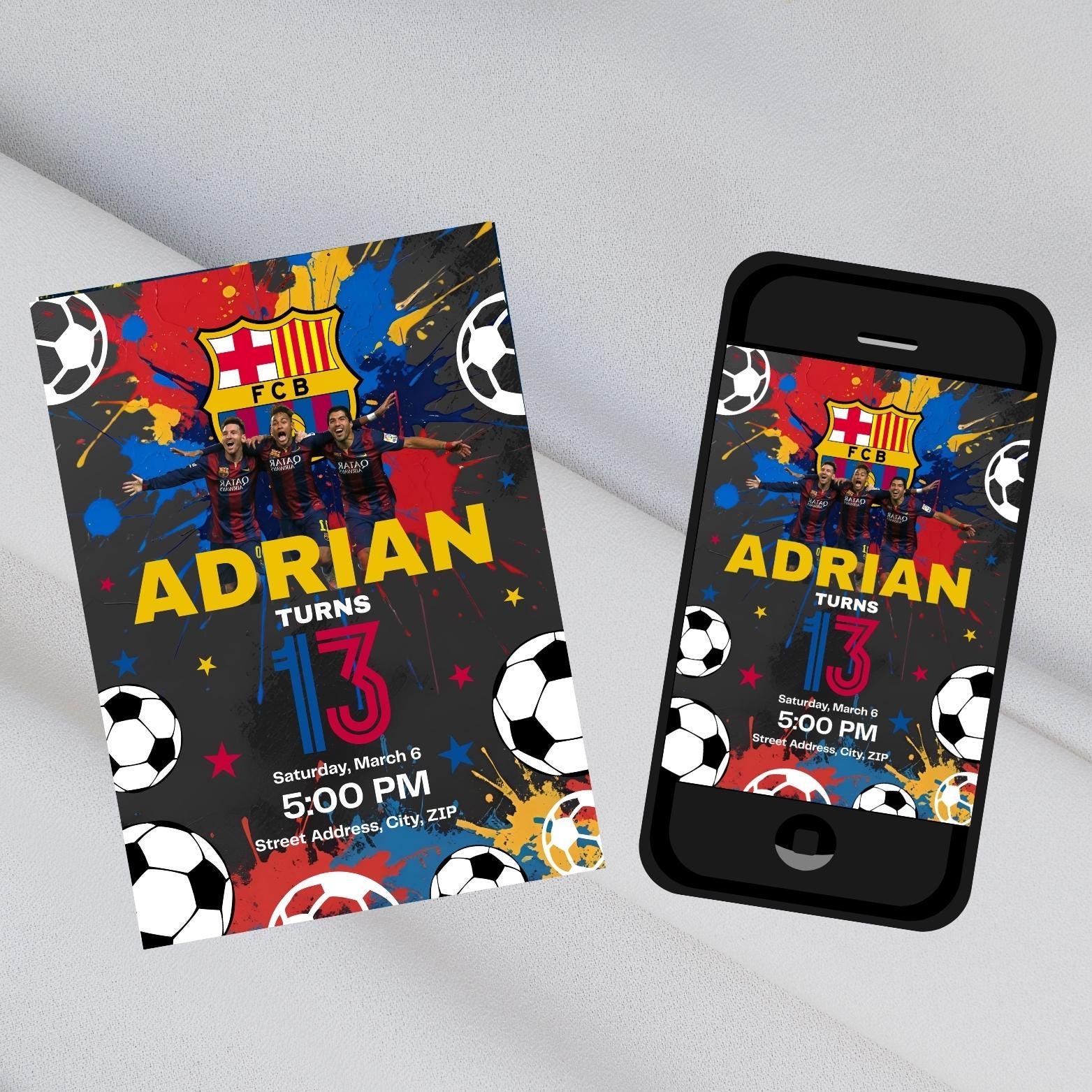 Messi Birthday Invitation: Barcelona Soccer Party, Editable Canva ...