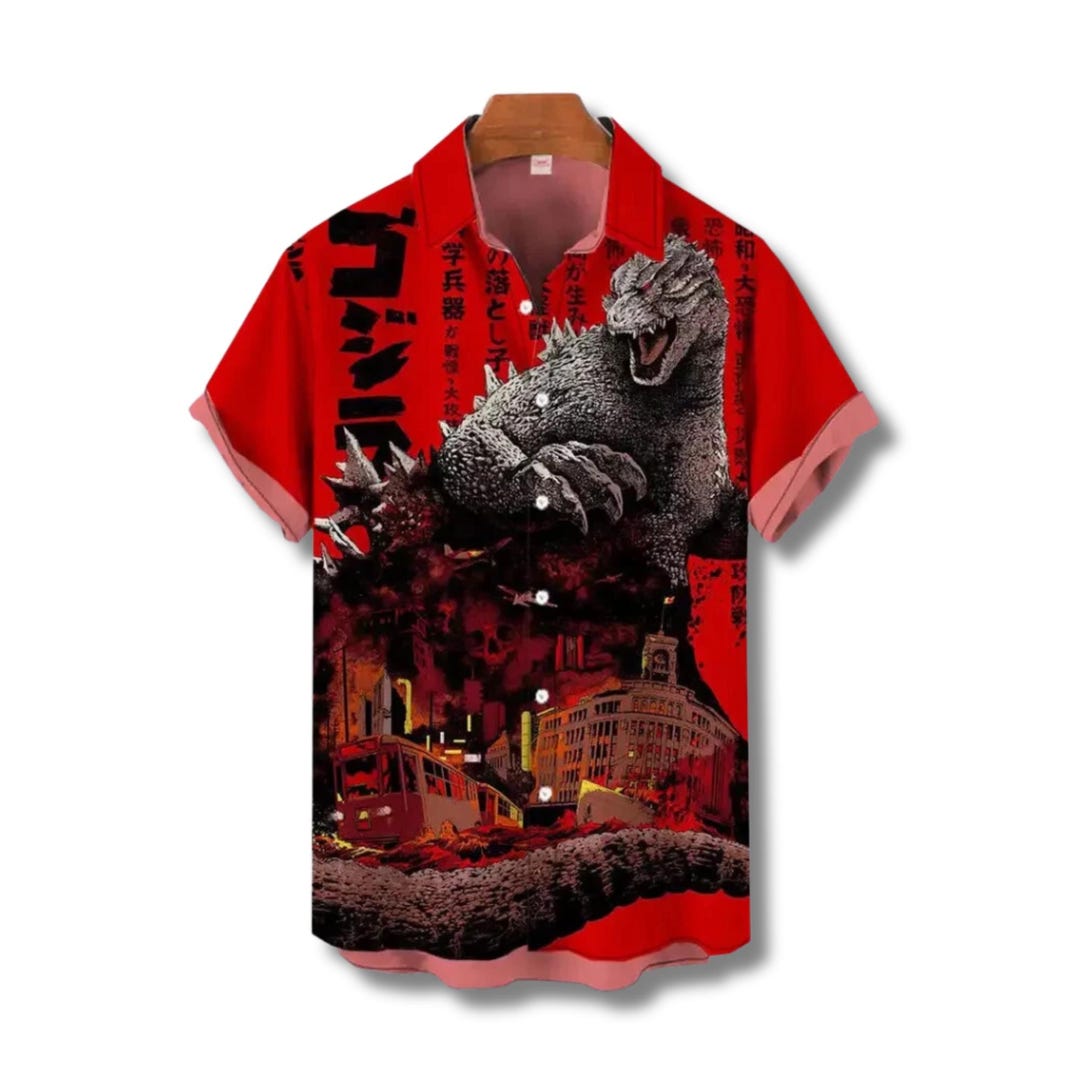 Japanese Classic Movie Godzilla Art 3D Print Hawaiian Shirt for Men ...