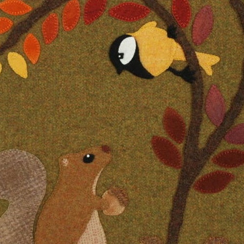 Wool Applique PDF E-pattern Squirrel Bird Fall Autumn Leaves - Etsy