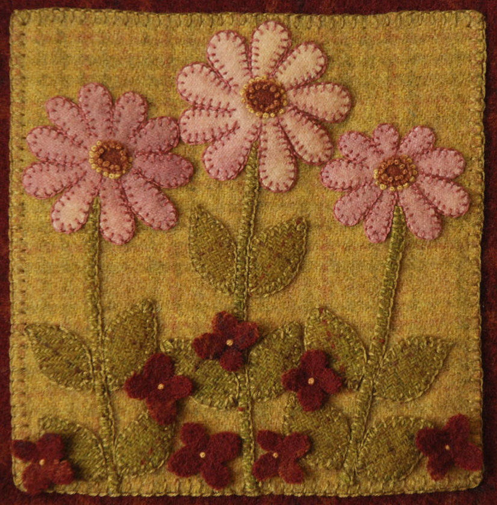 Wool Applique PDF E-pattern pink on the Forest | Etsy