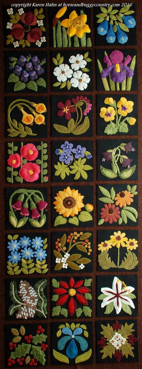 Wool applique patterns kits for ALL 24 floral blocks for the | Etsy