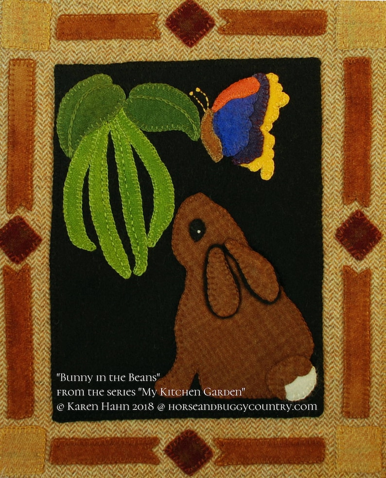 Wool Applique PATTERN &/or KIT bunny in the Beans - Etsy