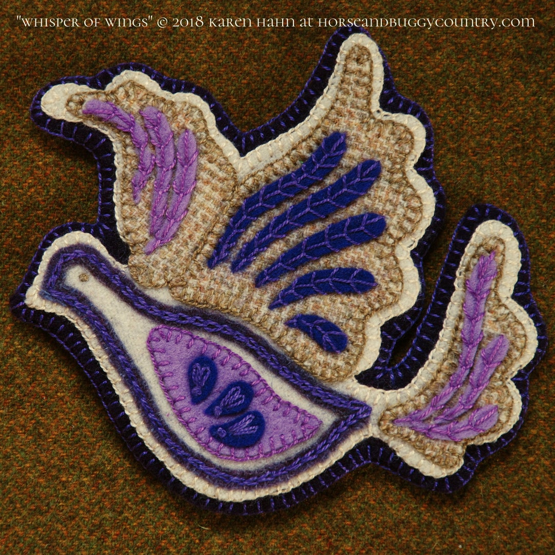 Wool Applique Pattern Kit Embroidery Winter Bird Dove 6" X 5 1/2 ...
