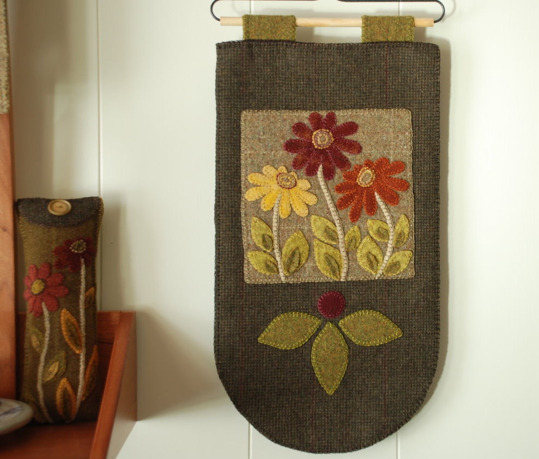Wool Applique PATTERN "prairie Wildflowers" 14" X 8" Wall Hanging Penny ...