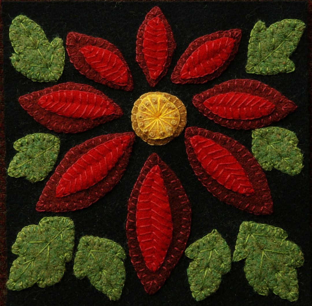 Wool Applique PDF E-pattern "poinsettia" One Block of 24 "four Seasons ...