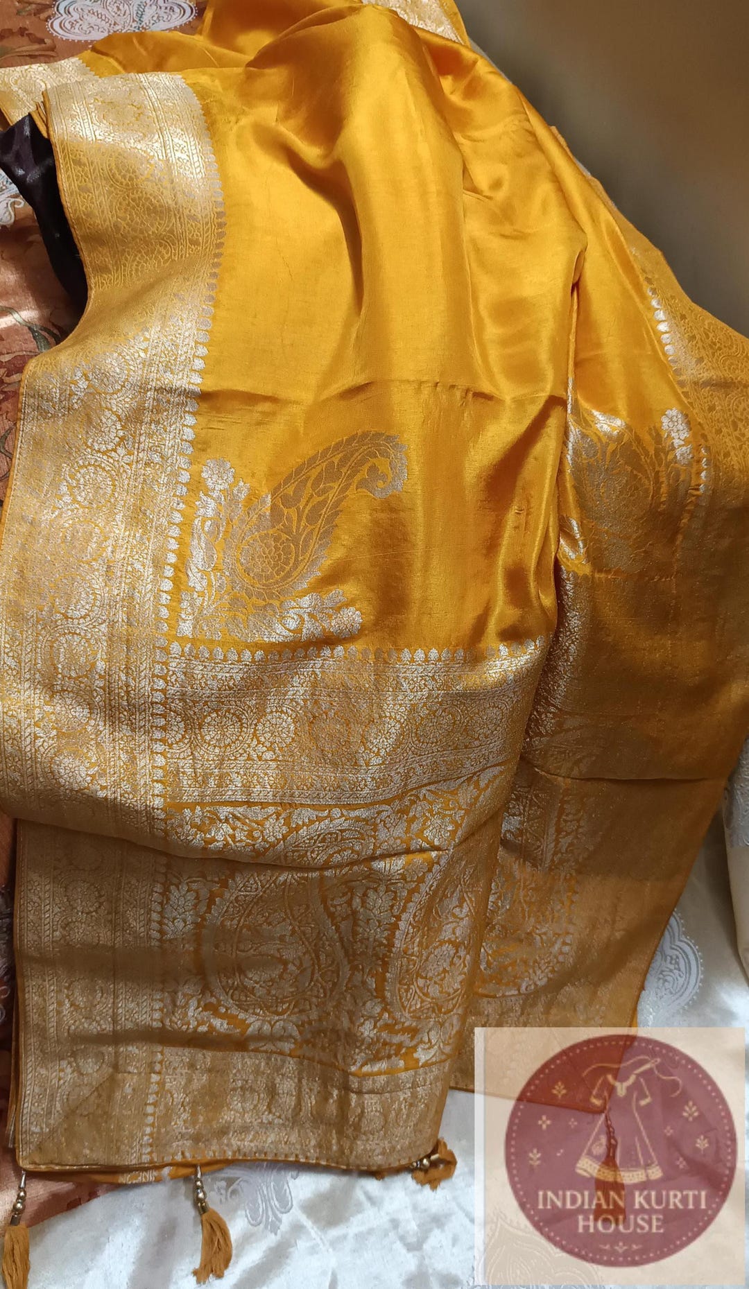 Banarasi Moonga Silk Saree Yellow Saree With All Over Weaving Sari With Blouse Piece Indian ...