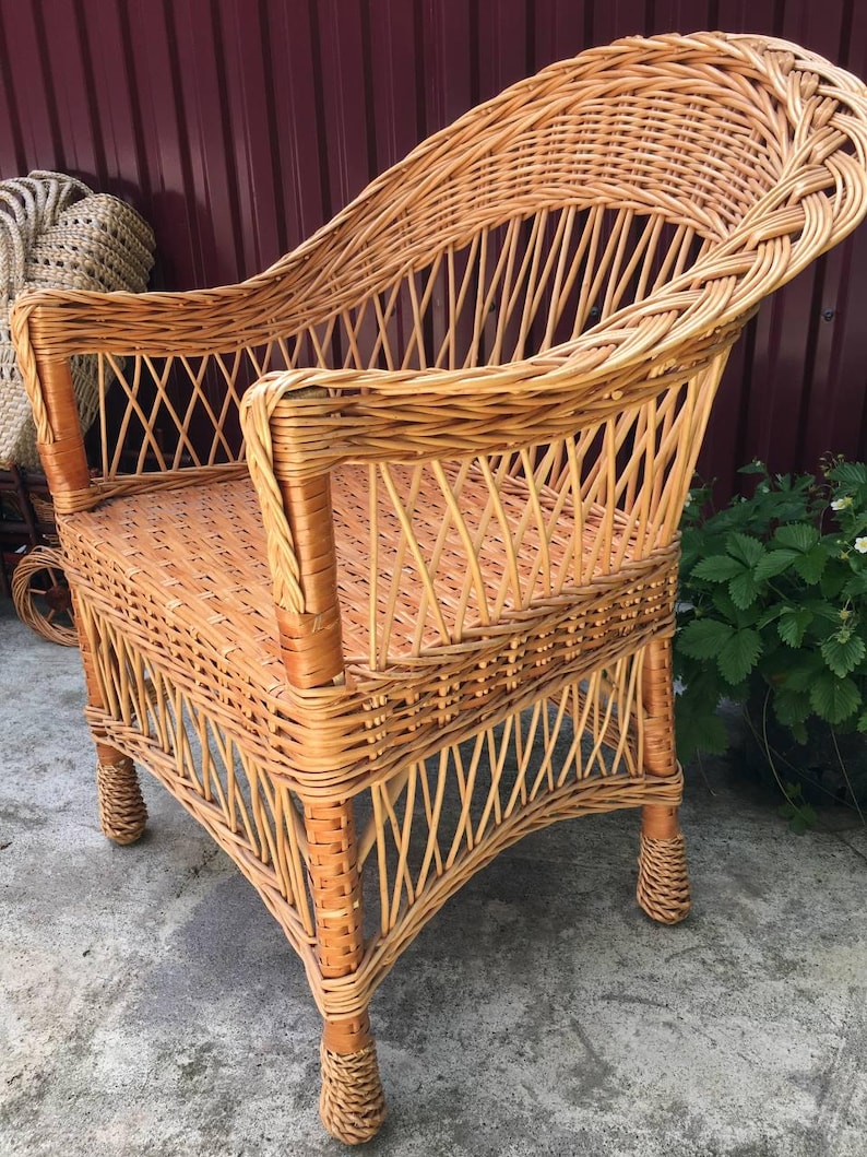 Wicker Rattan Chair, Rustic Willow Handmade Armchair for Backyard Patio ...