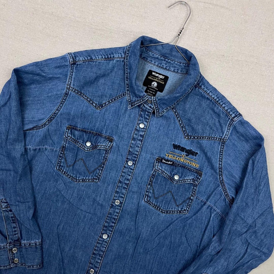 Wrangler Yellowstone Long Sleeve Denim Shirt Men XL Cowboy Western Y ...