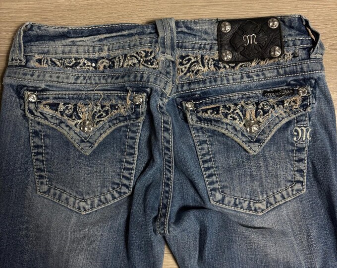 Miss Me Jeans Bootcut Embellished Rhinestone Logo Women Size 30 - Etsy