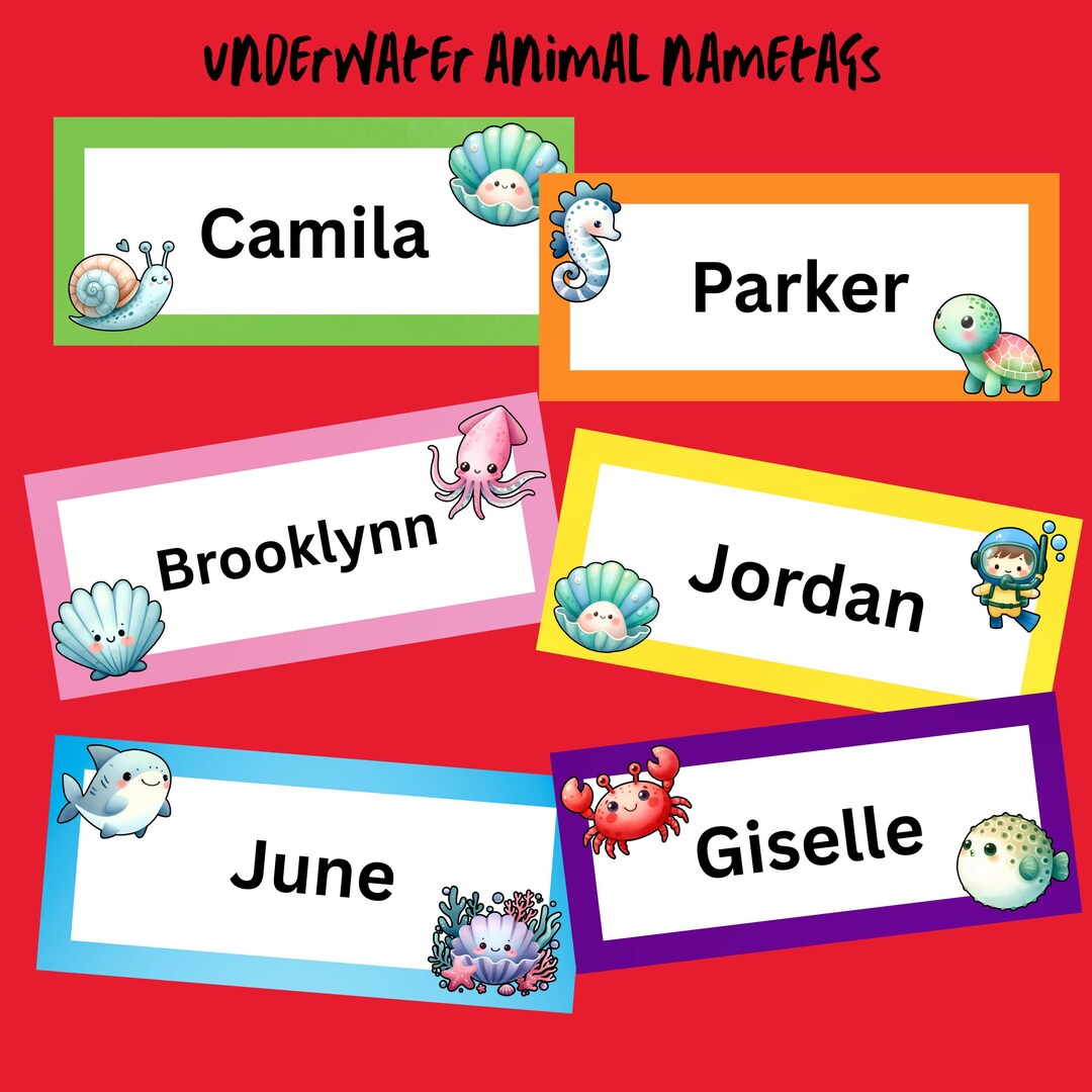 Cute Summer Underwater Animal Name Tags – Printable Classroom or Party ...