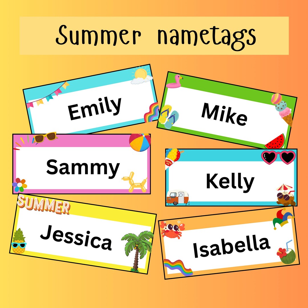 Editable Summer Name Tags – Printable Classroom or Party Labels - Etsy