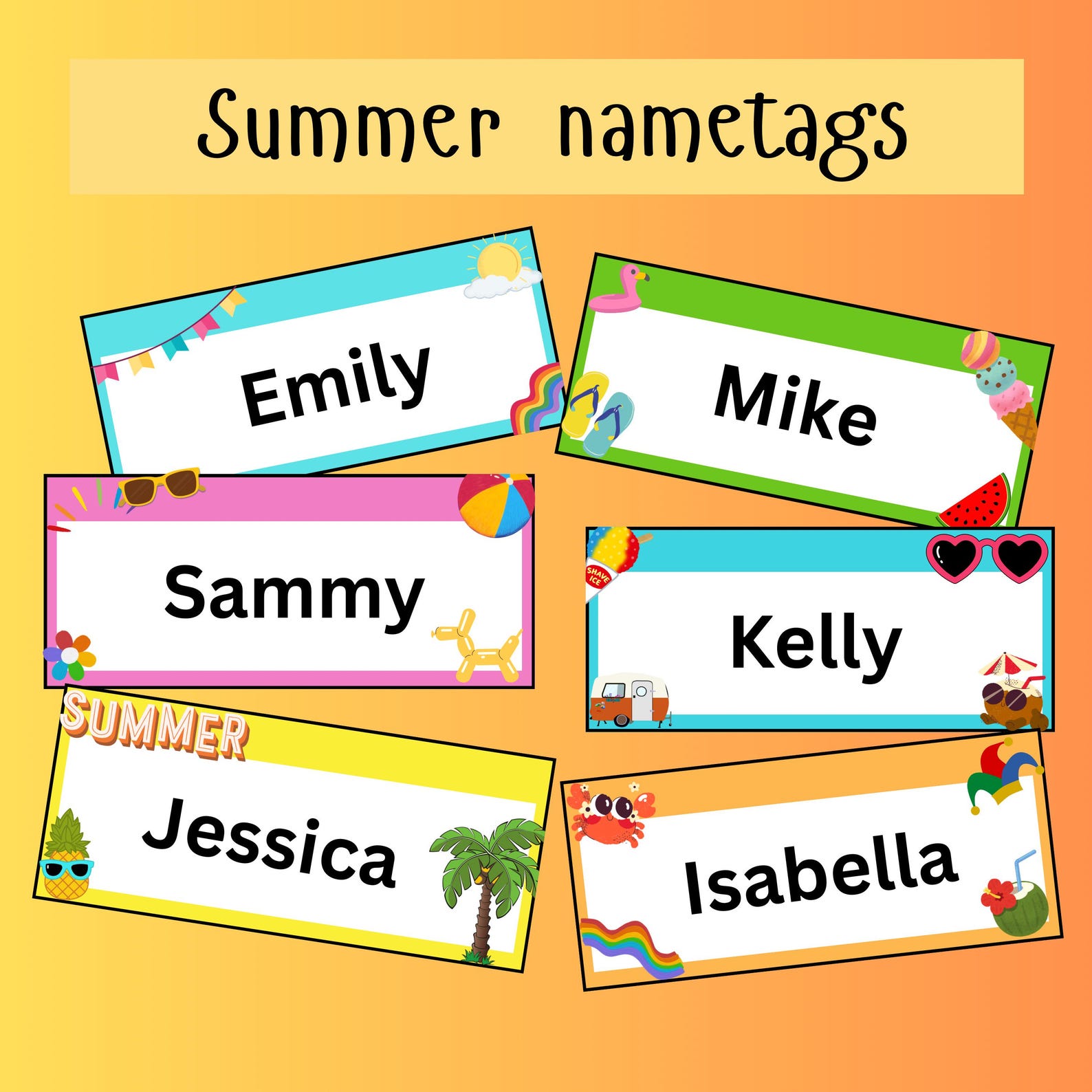 Editable Summer Name Tags – Printable Classroom or Party Labels - Etsy