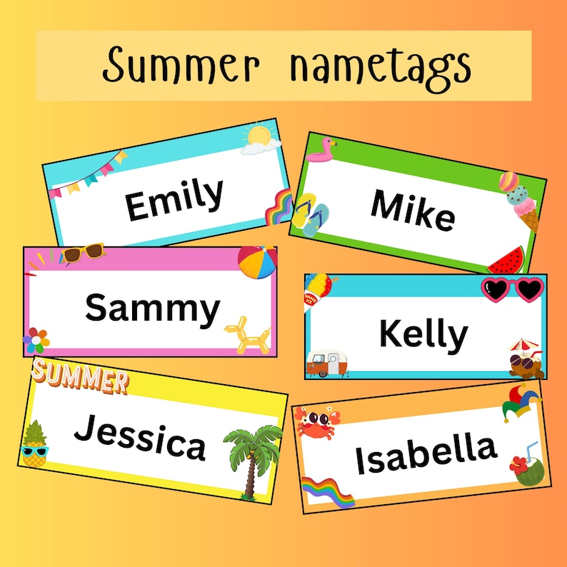 Editable Summer Name Tags – Printable Classroom or Party Labels - Etsy