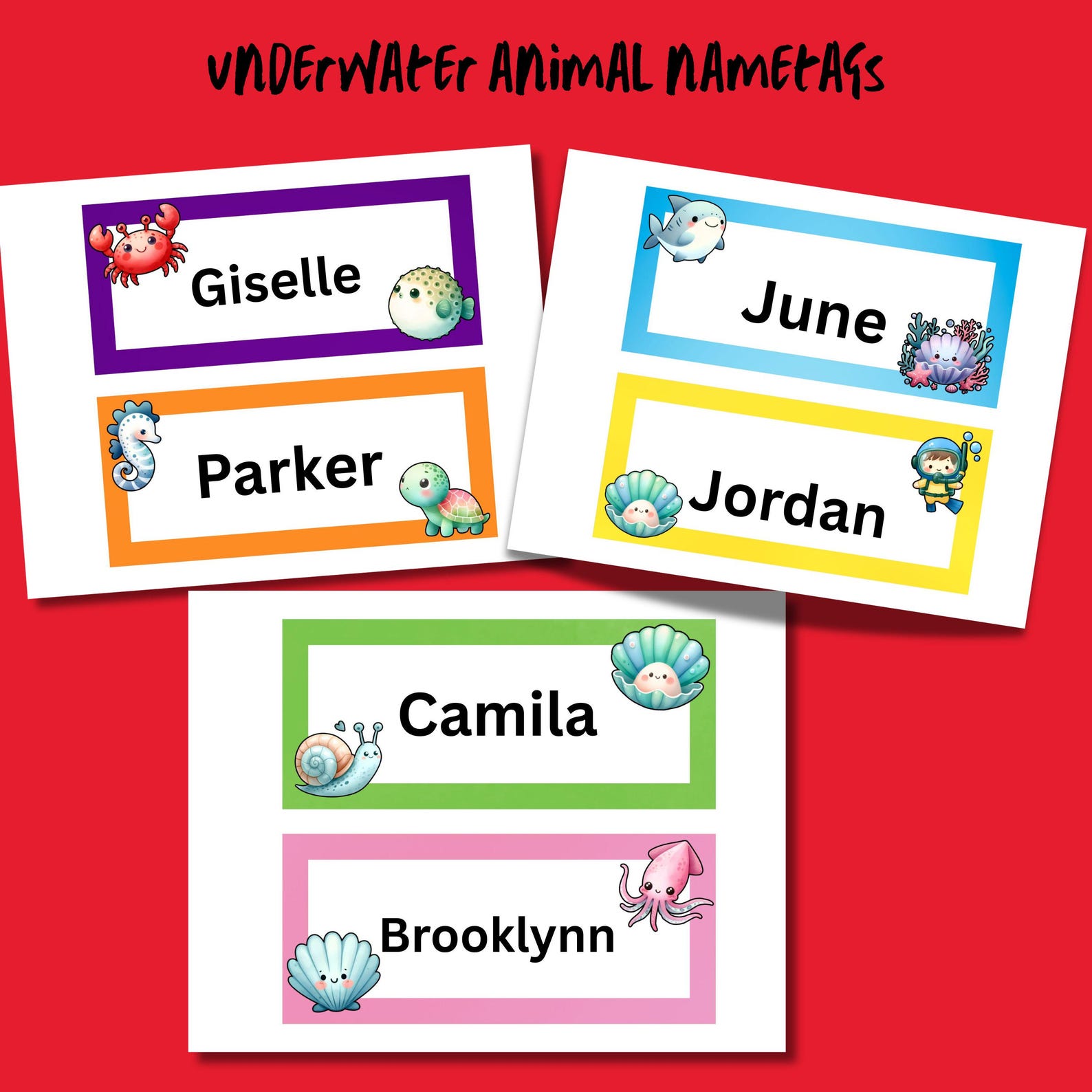 Cute Summer Underwater Animal Name Tags – Printable Classroom or Party ...