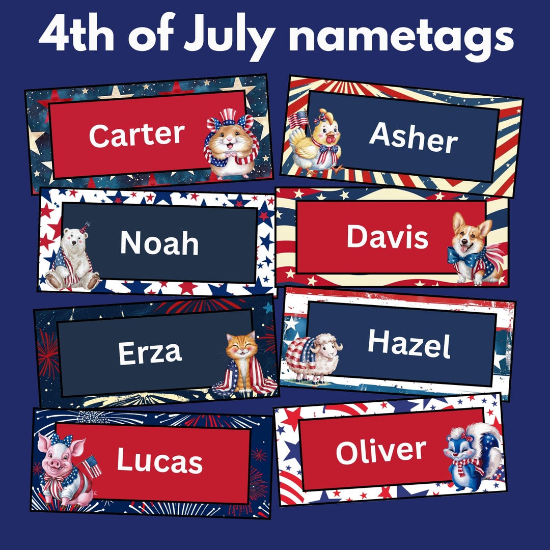 4th of July Name Tags – Printable Classroom or Party Labels - Etsy