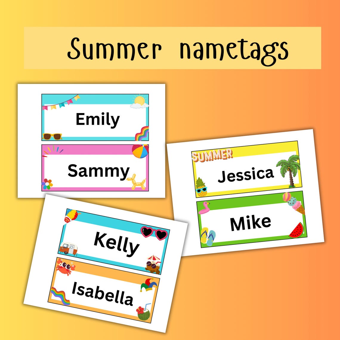 Editable Summer Name Tags – Printable Classroom or Party Labels - Etsy