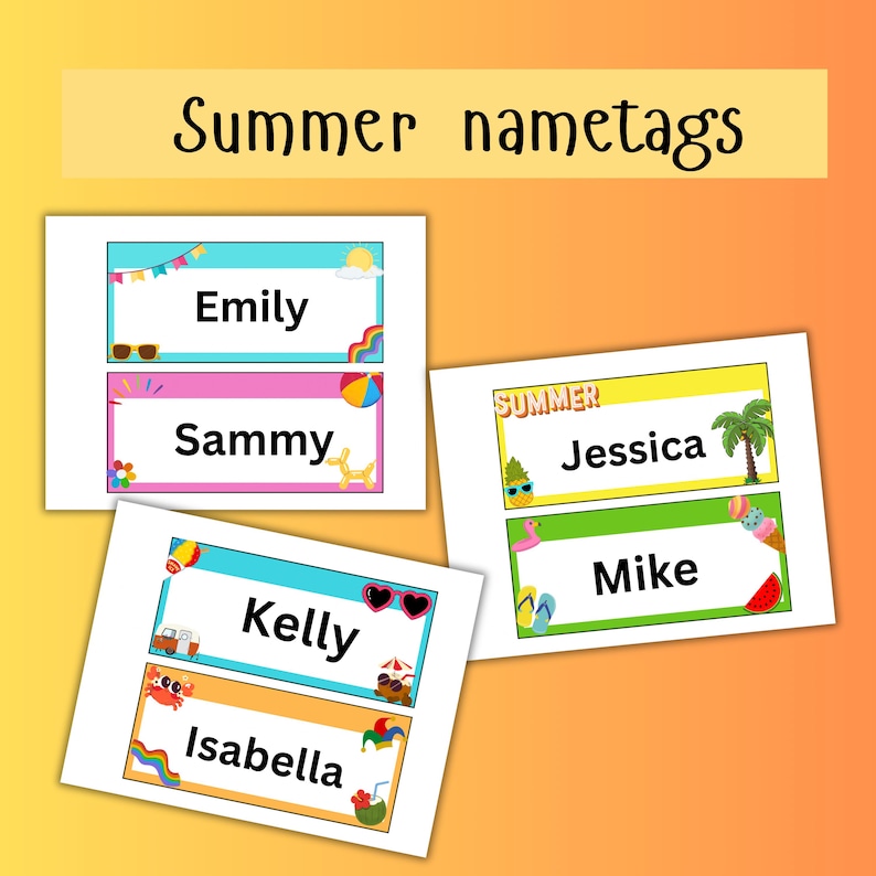 Editable Summer Name Tags – Printable Classroom or Party Labels - Etsy