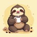 2500+ Funny Sloth Drinking Coffee PNG – Lazy Day Cartoon Clipart – Cute ...