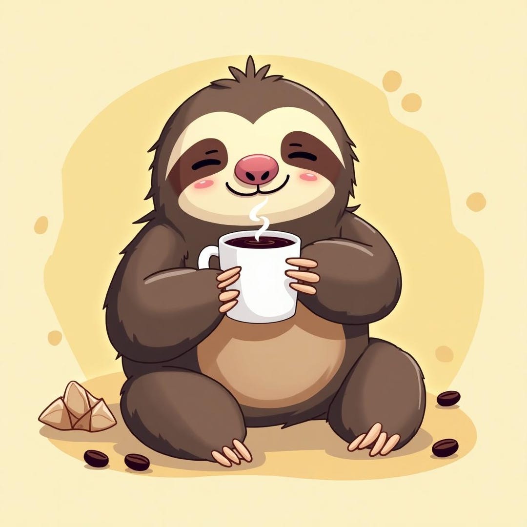 2500+ Funny Sloth Drinking Coffee PNG – Lazy Day Cartoon Clipart – Cute ...