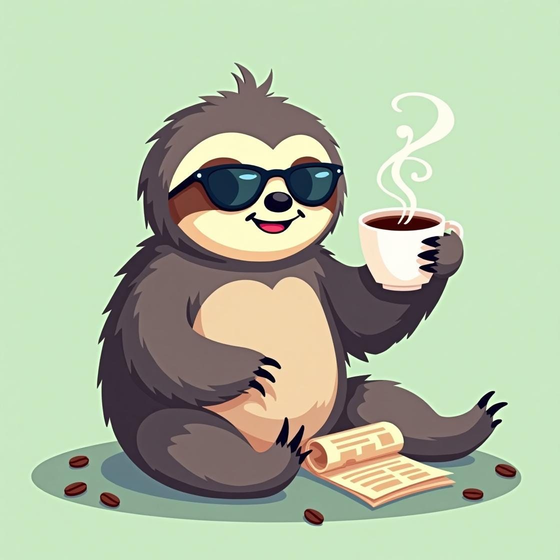 2500+ Funny Sloth Drinking Coffee PNG – Lazy Day Cartoon Clipart – Cute ...