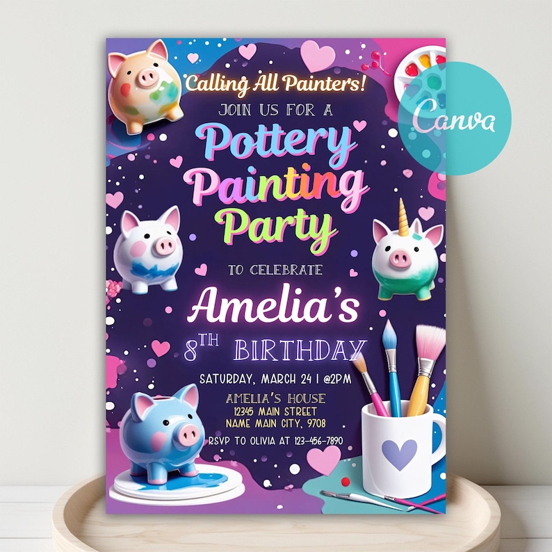 Pottery Painting Party Invitation, Pottery Birthday Invitation, Pottery ...