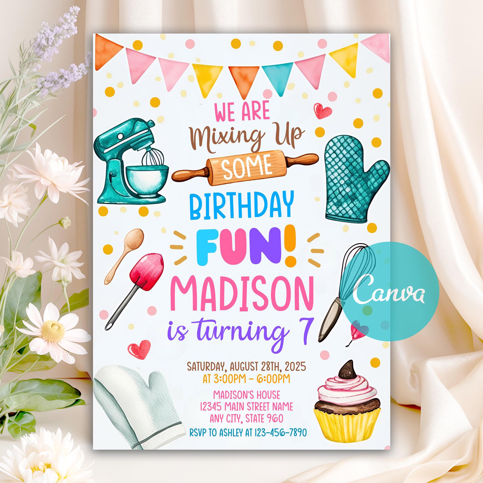 Chef Birthday Invitation, Cupcake Decorating Party, Canva Template ...