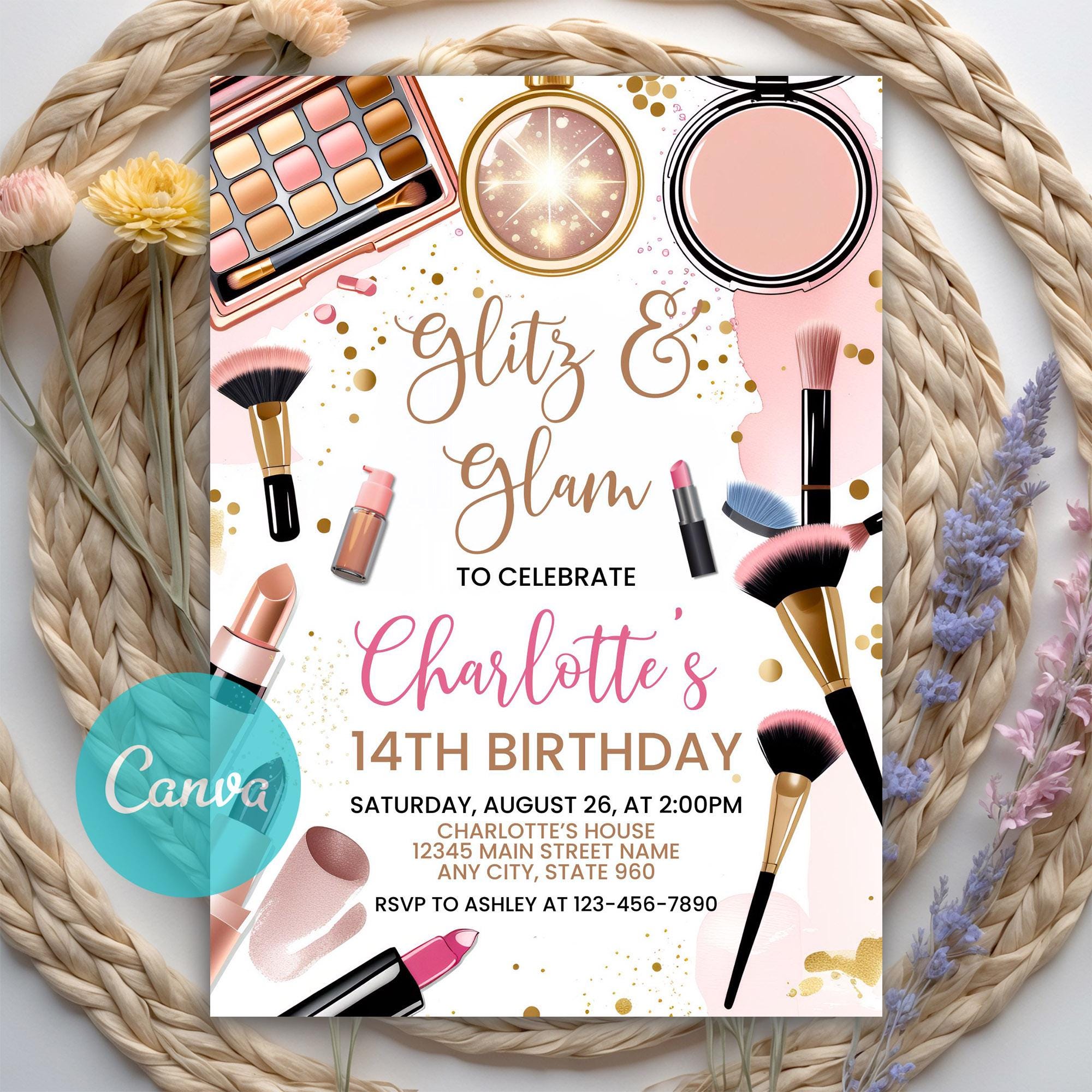 Glitz and Glam Birthday Invitation, Makeup Spa Party Invitation, Glitz ...