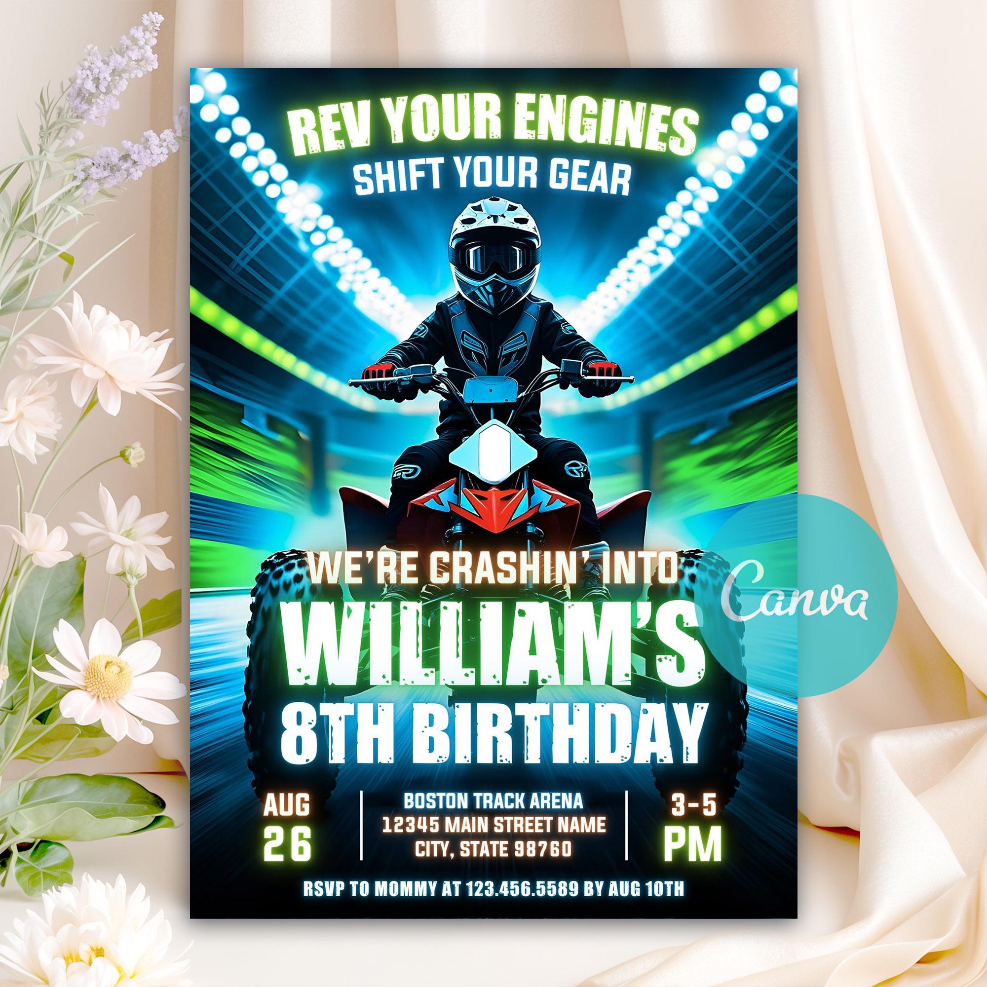 ATV Birthday Invitation, 4 Wheeler ATV Invitation, Quad Bike Party ...