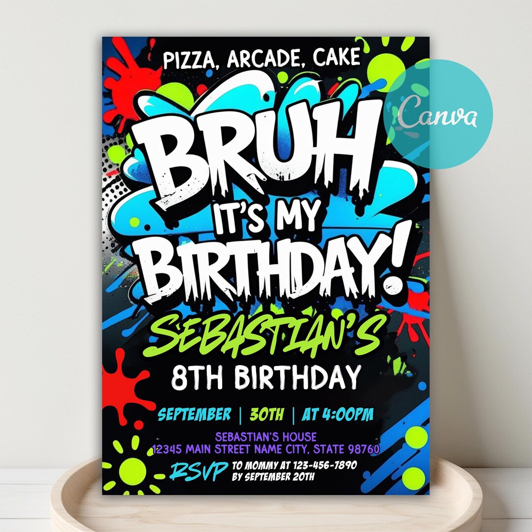 Bruh You in Graffiti Birthday Invitation, Graffiti Theme Party Invite ...