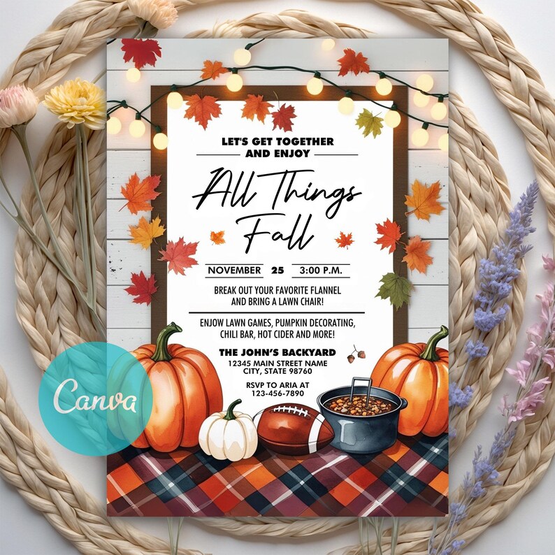 All Things Fall Invitation, Fall Harvest Party Invitation, Fall ...