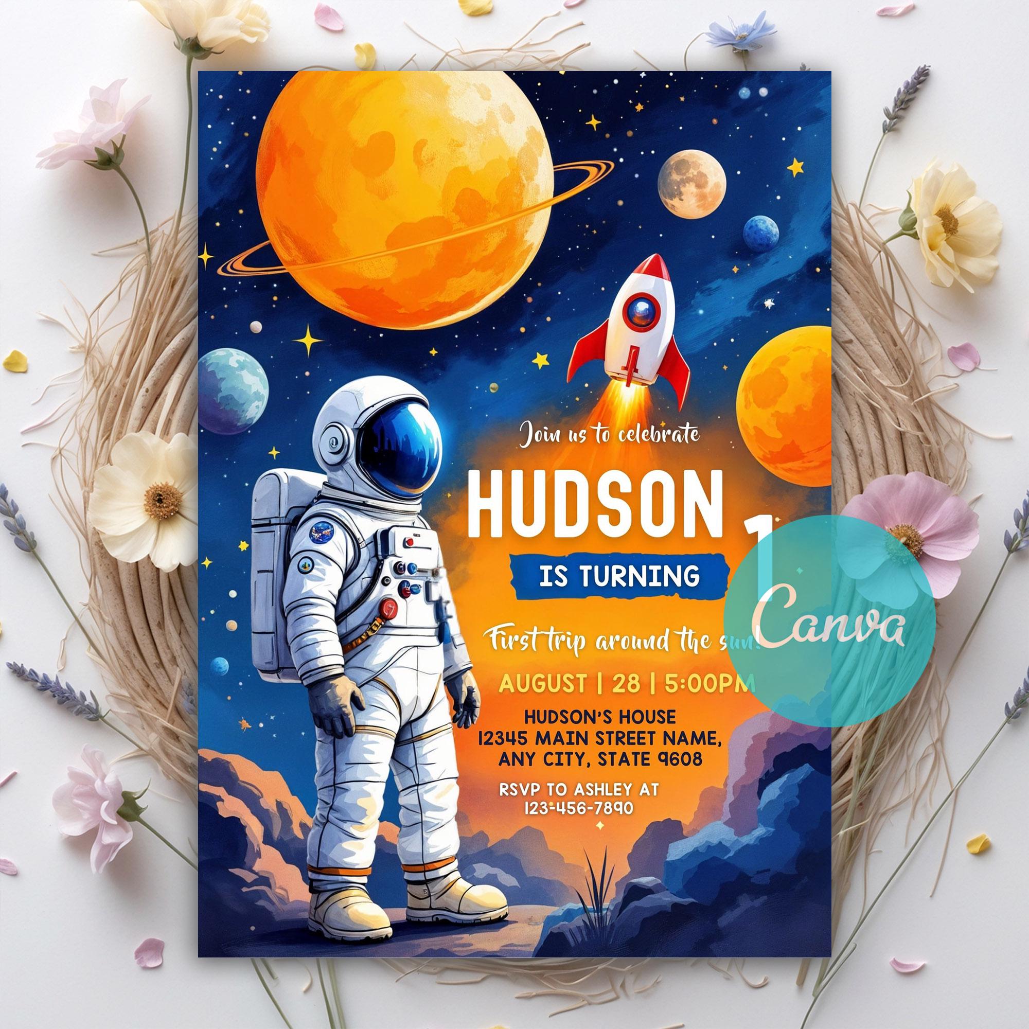 Editable Outer Space Birthday Party Invitation Template, Planets Rocket ...