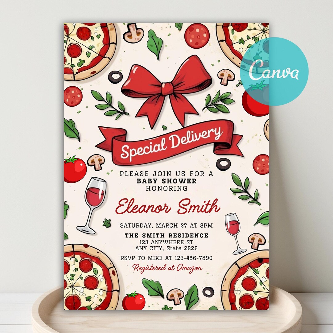 Pizza Baby Shower Invitation, Special Delivery Shower Invitation ...