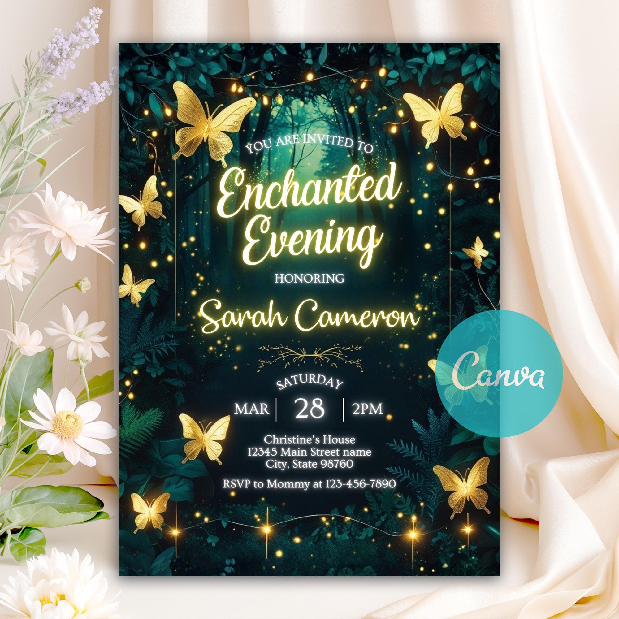 Enchanted Forest Birthday Party, Enchanted Quinceanera Invitation Sweet ...