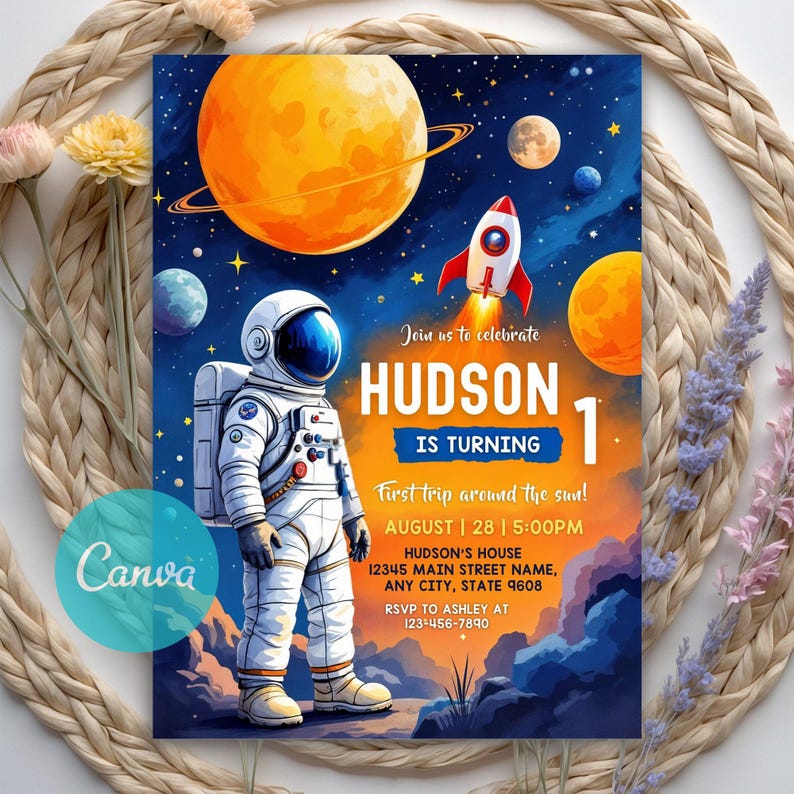 Editable Outer Space Birthday Party Invitation Template, Planets Rocket ...