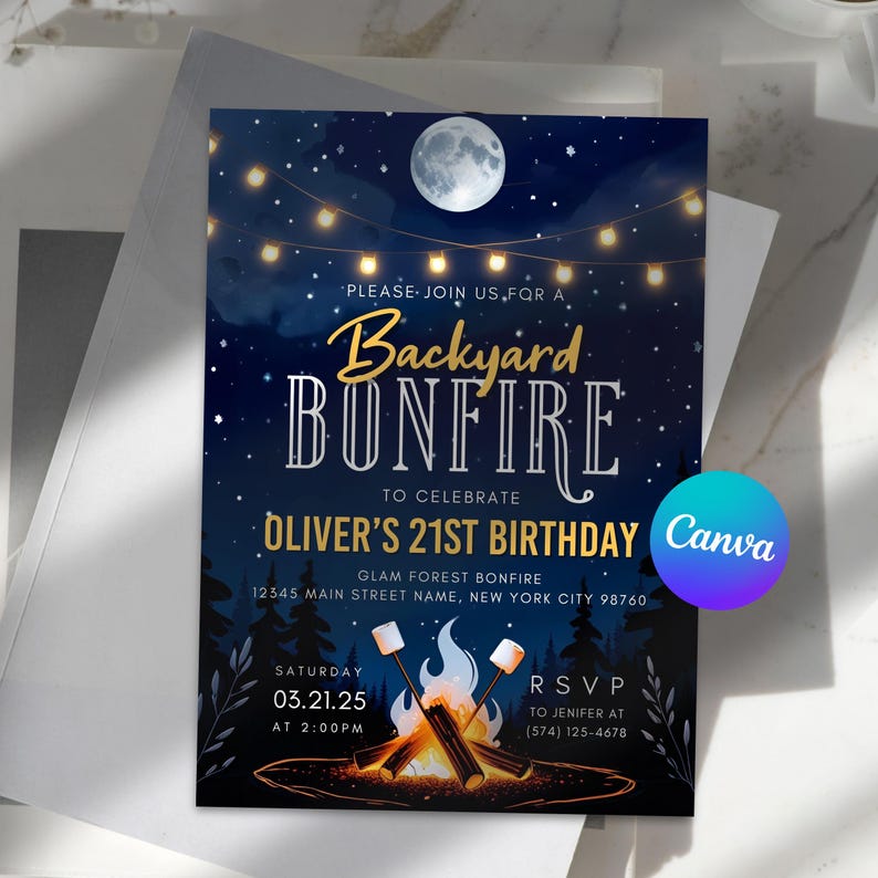 Backyard Bonfire Birthday Invitation, Backyard Bonfire Invitation, Outdoor Bonfire Bash Invite ...