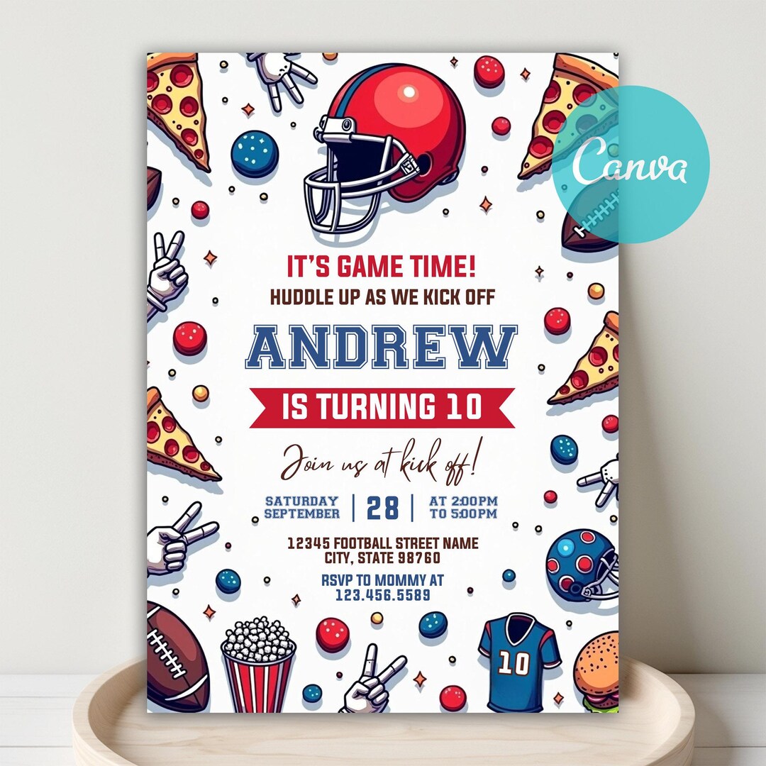 Editable Football Birthday Party Invitation, It's Game Time Sports ...