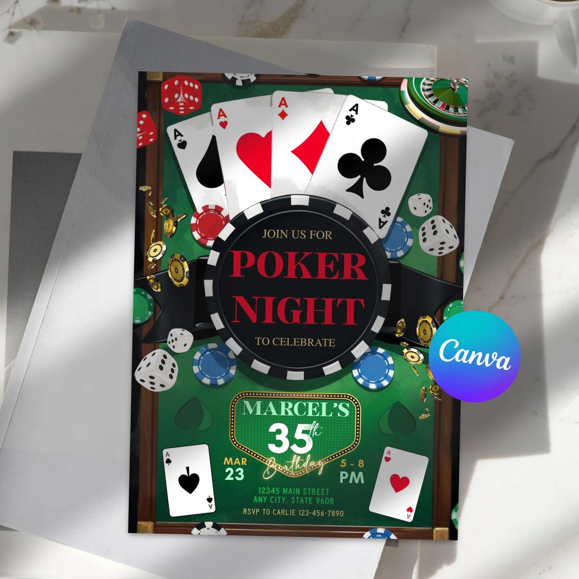 Poker Night Birthday Invitation, Poker Night Invitation, Casino Night ...