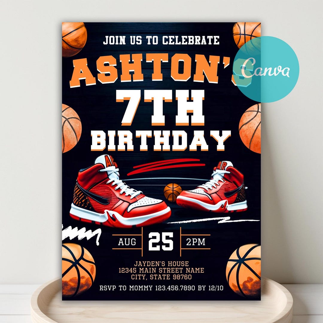 Basketball Theme Party Invitation, Basketball Birthday Invitation ...