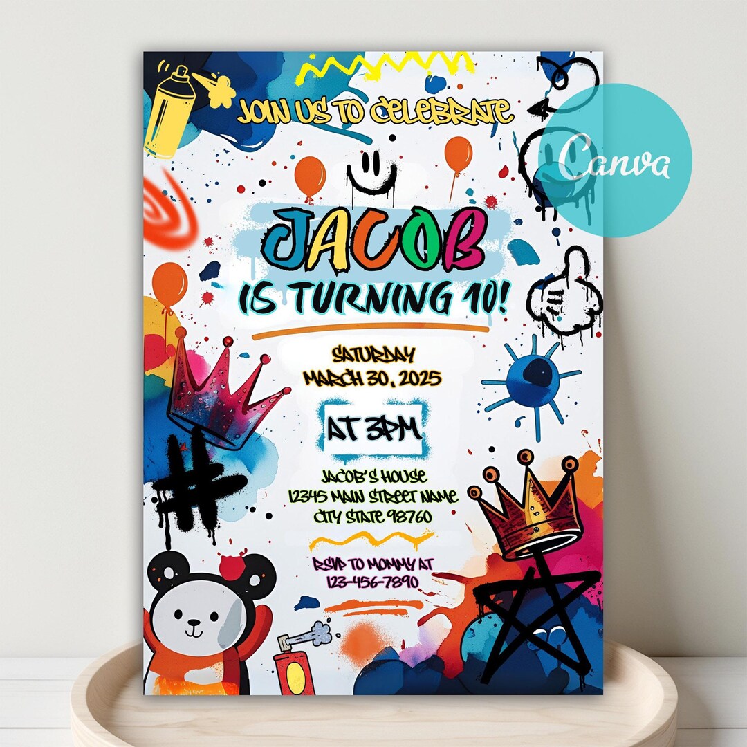 Graffiti Birthday Invitation, Street Art Themed Party Invite, Graffiti ...