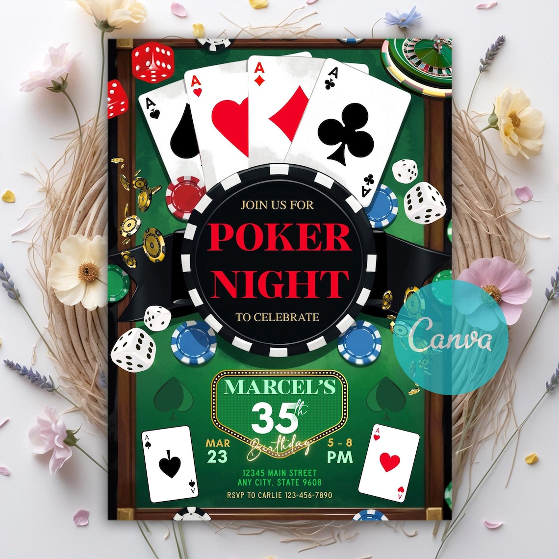 Poker Night Birthday Invitation, Poker Night Invitation, Casino Night ...